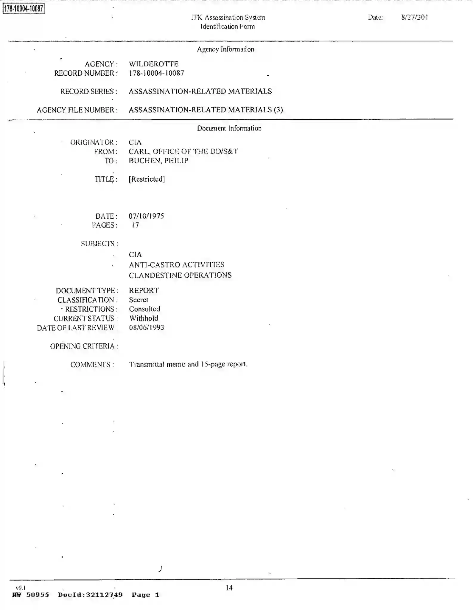 SUMMARY REPORT ON CIA INVESTIGATION OF MKNAOMI (178-10004-10087)
